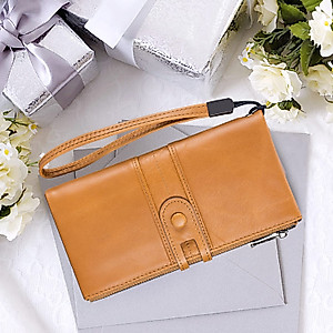 Roulens Wallet for Women Large Capacity Genuine Leather Bifold RFID Blocking Card Holder Clutch Travel Purse Wristlet