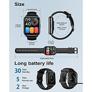 RUIMEN Smart Watch Answer/Make Calls Fitness Watch with Spare Strap Reloj Inteligente 1.7”Full Touch Smartwatchs for Women Men Heart Rate/Sleep Monitor Watch 100+ Sports IP68 Waterproof(Black)