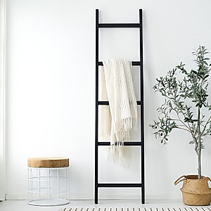 FUIN 6.3 ft (76") Wood Blanket Ladder Living Room Decorative Wall Leaning Farmhouse Quilt Display Holder Rustic Wooden Towel Rack for Bathroom, Black