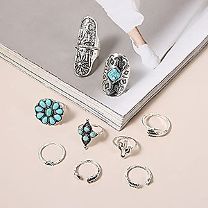 Fuqimanman2020 9pcs Boho Silver Statement Rings Joint Knuckle Ring Set