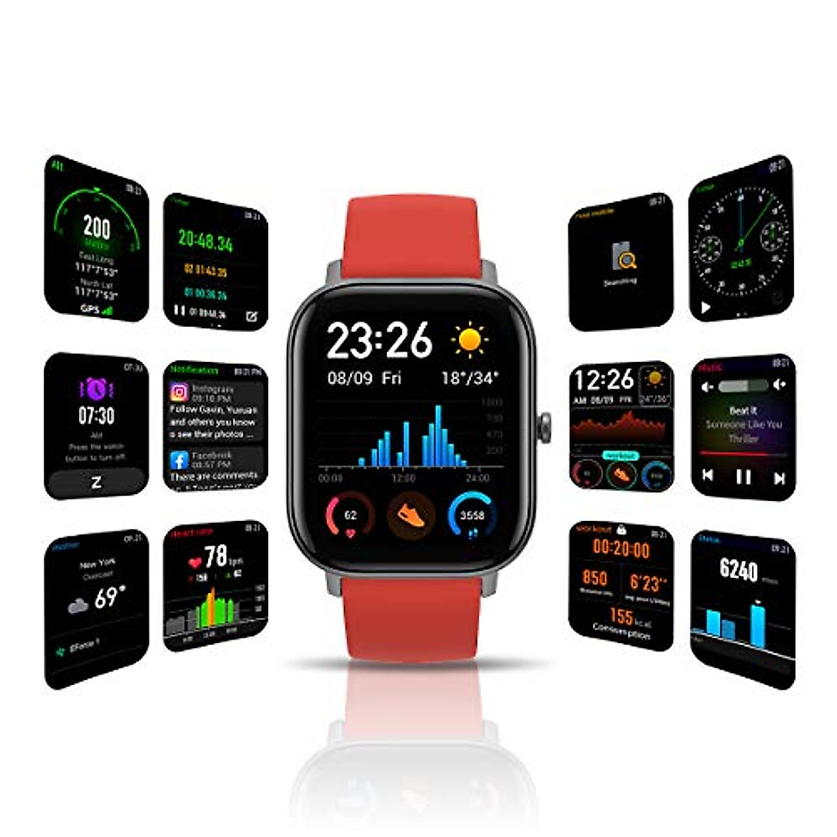 Amazfit GTS Fitness Smartwatch with Heart Rate Monitor, 14-Day Battery Life, Music Control, 1.65" Display, Sleep and Swim Tracking, GPS, Water Resistant, Smart Notifications, Vermillion Orange