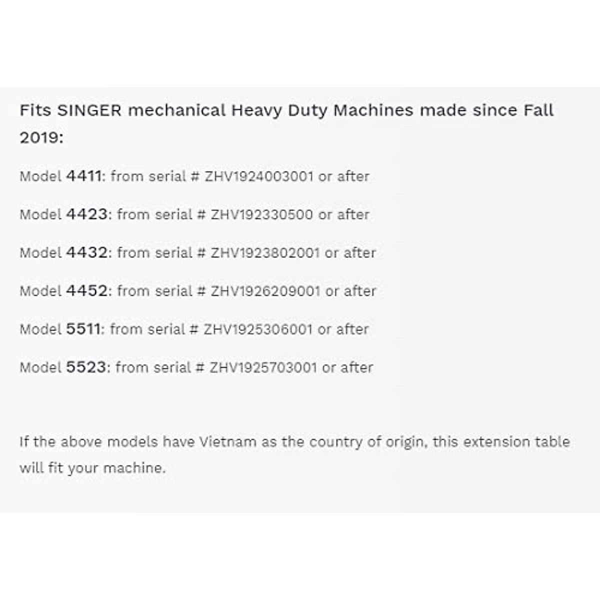 Singer 4411, 4423, 4432, and 4452 Mechanical Heavy Duty Sewing Machines Extension Table, Gray