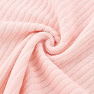 PiccoCasa Set of 2, Pink Ribbed Hand Towels for Bathroom 13 x 29 Inch 100% Cotton Soft Absorbent Soft Feeling Fast Drying Towels Hotel Spa Towel Face Towel