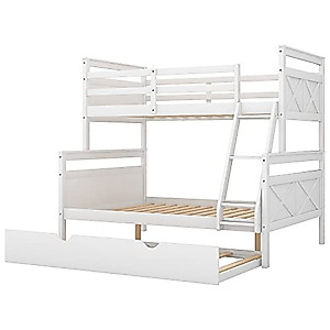 DEYOBED Twin Over Full Wooden Bunk Bed with Trundle - Convertible Sleep Solution for Kids & Teens | Easily Separates into 2 Beds | Twin-Full Size | Space-Saving Design | White |