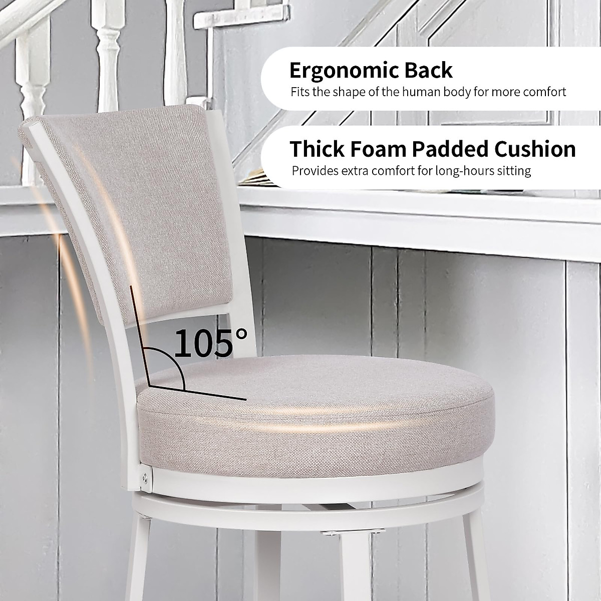 FLYZC Bar Stools, Swivel Bar Stools with Back, 25" Counter Height Bar Stools Set of 2, Round Swivel Counter Stools Bar Chair with Backrest, Stools for Kitchen Counter Island Bar