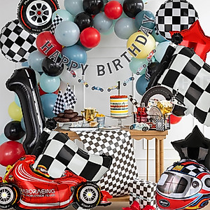 Race Car Balloons Tire Balloon Chequered Flag Balloons Helmet Balloons Baby Shower Kids Two Fast Speedy Race Car Themed Birthday Party Decor Supplies 10 Pcs Kit