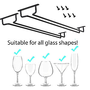 SARYRLIN Wine Glass Holder Rack 15.7 Inch 2 PCS,Wall Mount Hanging Iron Stemware Rack Under Cabinet Organization and Storage ,Wine Glass Hanging Rack for Cabinet Kitchen or Bar (Black)