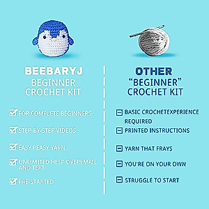BEEBARYJ 3PCS Crochet Kit for Beginners,Crochet Starter Kit for Adults and Kids DIY Crochet Animal Kit Crocheting Knitting Kit with Step-by-Step Video Tutorials (Penguin+Frog+Owl)