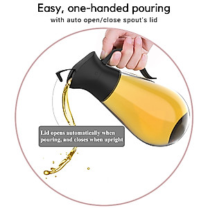 Brieftons Oil & Vinegar Dispensers: 2 x 18.6 Oz Leakproof Glass Oil Dispenser Bottles, Dual Condiment Dispensing Cruets, Easy Pouring with Auto Flip Cap & Stopper, Drip Free & Spill Free Design