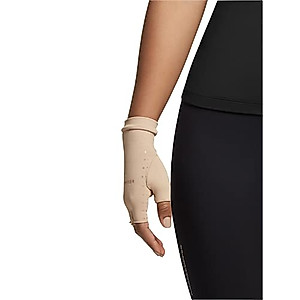 Tommie Copper Core Compression Half Finger Gloves, Unisex, Men & Women, 4D Stretch, Sweat Wicking Breathable Gloves for Hand Stiffness, Swelling & Joint Support - Nude - Medium
