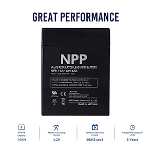 NPP NP6-14Ah 6V 14 Ah Rechargeable Sealed Lead Acid Battery for Parmak 901 & Magnum Solar Park & Teledyne B8-6 Emergency Lighting