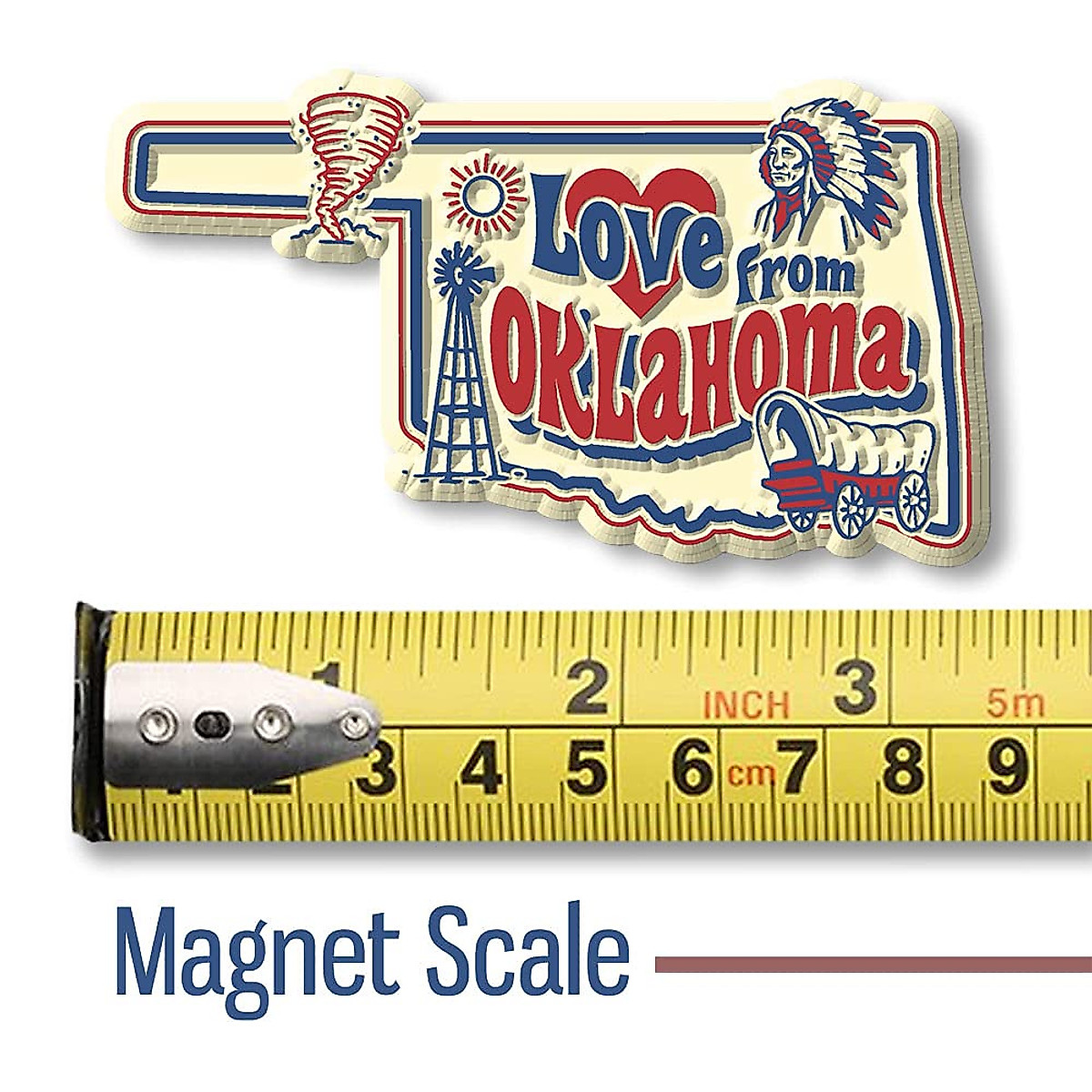 Love from Oklahoma Vintage State Magnet by Classic Magnets, Collectible Souvenirs Made in The USA, 3.4" x 1.9"