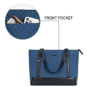 KROSER Laptop Tote Bag 15.6 Inch with USB Port, Large Work Tote Bag Computer Shoulder Bag for Women, Laptop Carrying Case Stylish Handbag Gift for Office Business Travel(Haze Blue)