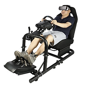 Anman G25 Flight Racing Simulator Cockpit Upgrade Pro Fits for Logitech G27 G29 G920, Thrustmaster T300RS TX F458,PS5 Race Car Seat Game Accessories Driving Simulator Cockpit Steering Wheel Handbrake