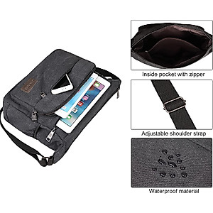 JAKAGO Canvas Messenger Bag Multi Pockets Shoulder Bag Cross body Satchel Bag for Business Travel Outdoor Daily Use (Black)