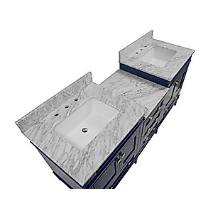 Kitchen Bath Collection Eleanor 72-inch Double Bathroom Vanity (Carrara/Royal Blue): Includes Royal Blue Cabinet with Authentic Italian Carrara Marble Countertop and White Ceramic Sinks