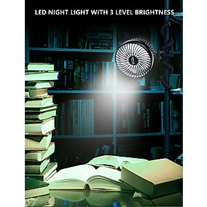 10000 mAh Portable Stroller Fan with 3 Mode LED Lights, Battery Operated Clip on Fan with Flexible Tripod, Rechargeable Desk Fans, 4 Speeds, Max 63 hrs, USB Powered,360°Rotation, for Car, Camping