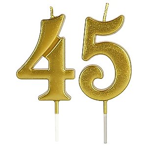 Gold 45th & 54th Number Birthday Candles for Cake Topper, Number 45 54 Glitter Premium Candle Party Anniversary Celebration Decoration for Kids Women or Men