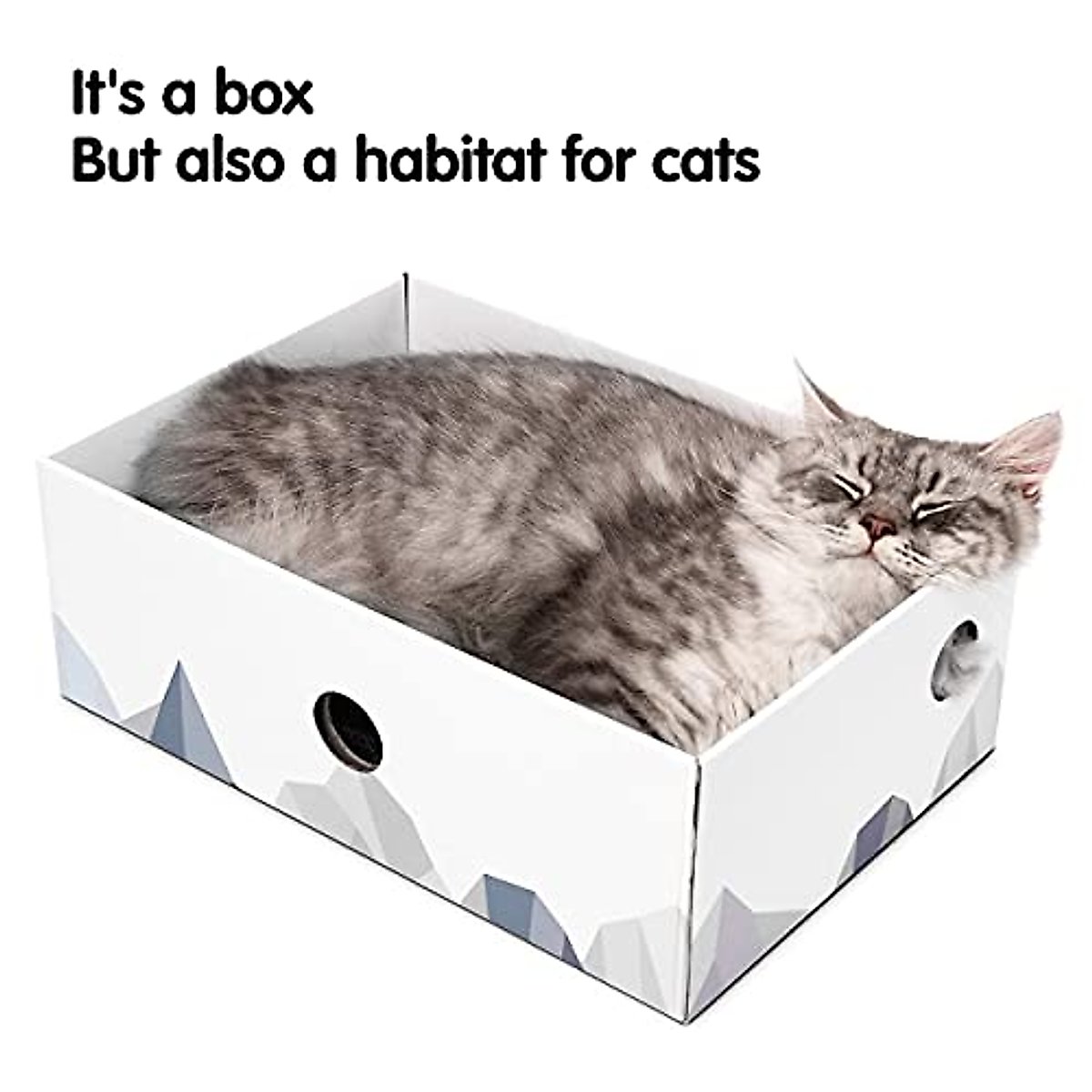 Conlun Cat Scratcher Box with Cat Scratching Pad Portable 3-Layer Corrugated Cardboard Lounger Heavy-Duty Double-Sided Cardboard Cat Scratcher and Interactive Hole Design White (Medium)