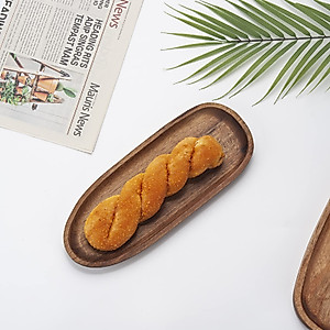 DECRAFTS Wooden Serving Platter Plates Acacia Wood Serving Tray for Snacks Bread Fruit Salad Cheese Board (11.8x4.7x0.8 inch)