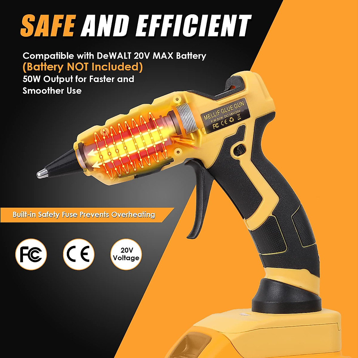 Cordless Hot Glue Gun for 20V Max Lithium Battery (Battery NOT Included) for Arts & Craft DIY & Decoration with 30PCS 0.27" Glue Sticks