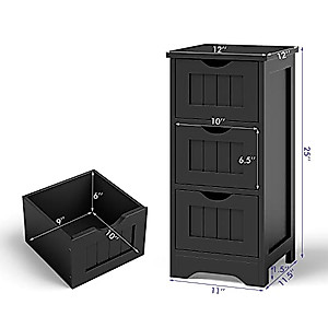 Tangkula Bathroom Floor Cabinet, Wooden Storage Cabinet with 3 Drawers, Modern Side Table, Bathroom Organizer for Home Office Bathroom Living Room (3 Drawers, Black)