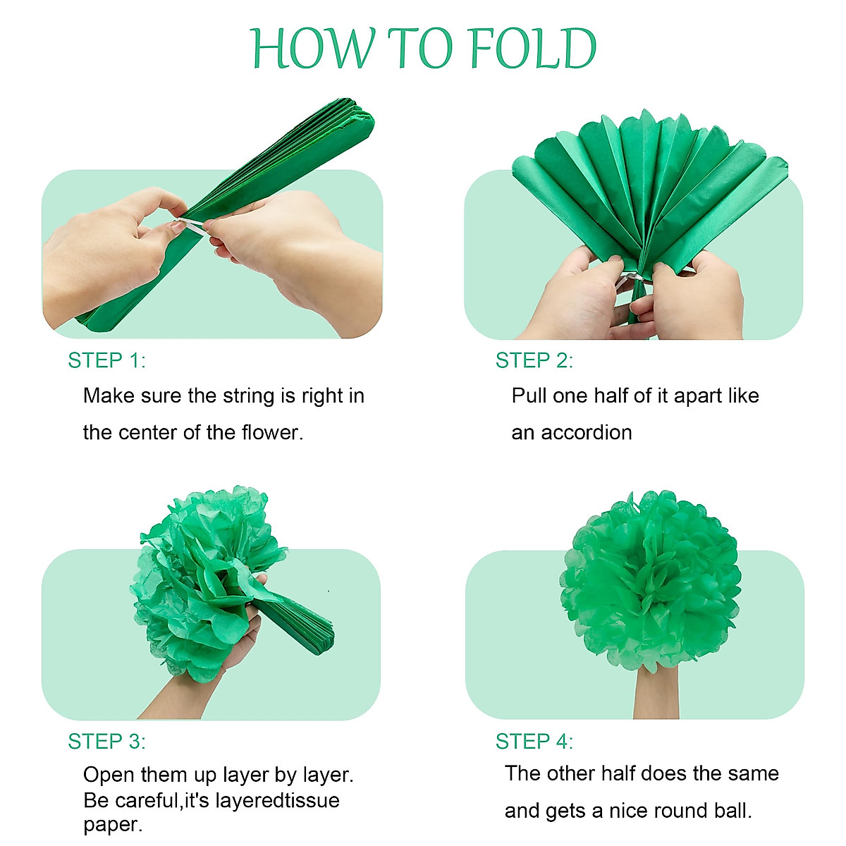 MEIYKO 15PCS Sage Green Tissue Paper Pom Poms with Paper Garland String Hanging Backdrop for Jungle Safari Woodland Baby Shower, Bridal Shower, Wedding Shower, Engagement, Birthday Party Decorations