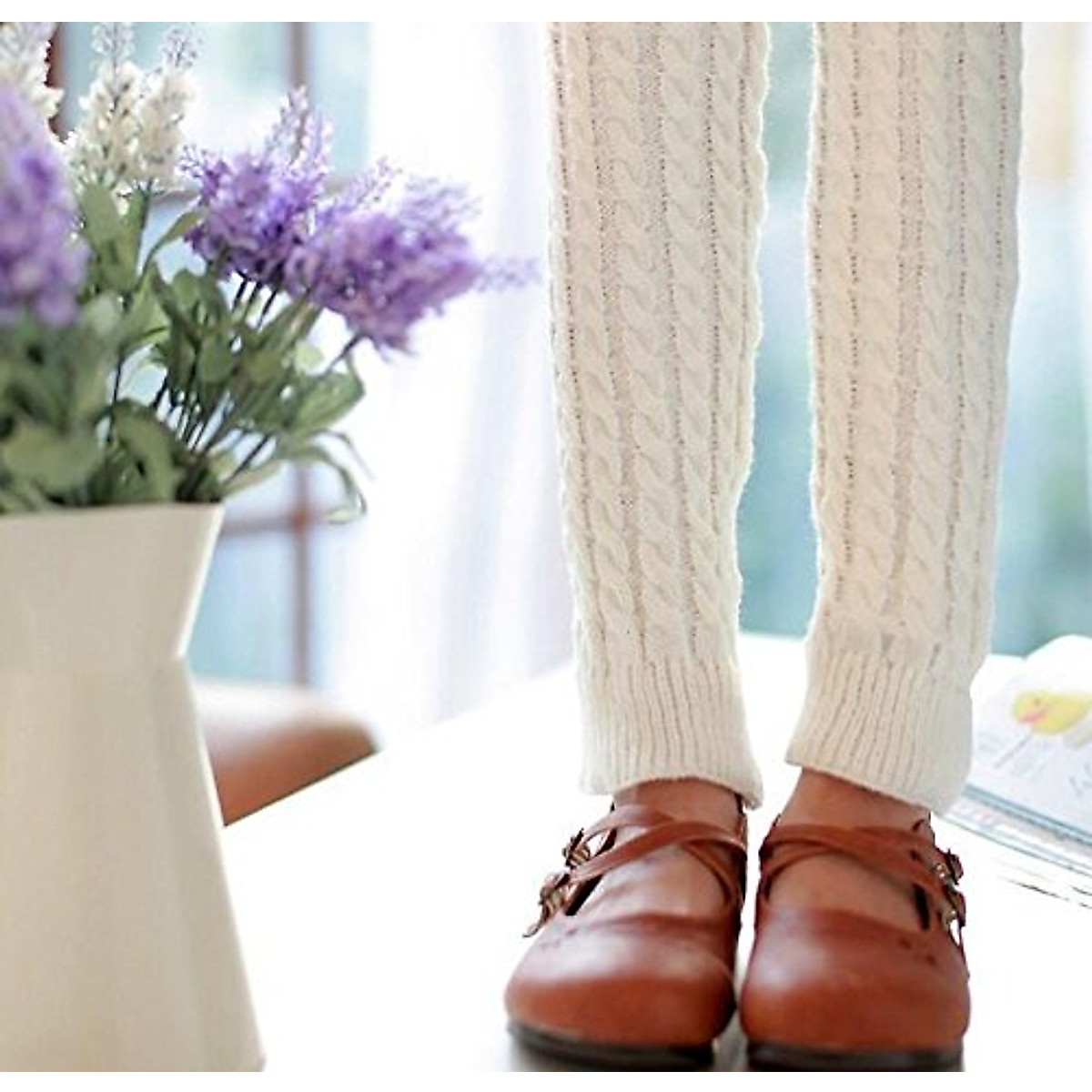 Elandy Knit Winter Thermal Warm Leg Warmers-Long Socks Boot Cuffs Topper Legging Pads For Women Lady Girls Best Xmas Gift (White)