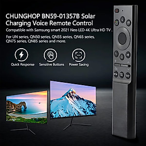 Solar Charging BN59-01357 Voice Remote Control Fit for Samsung Smart TVs, Solar Power RMCSPA1EP1 Remote Compatible with Samsung 2021 Neo LED Smart 4K Ultra HD TV, with 3 Shortcut Buttons