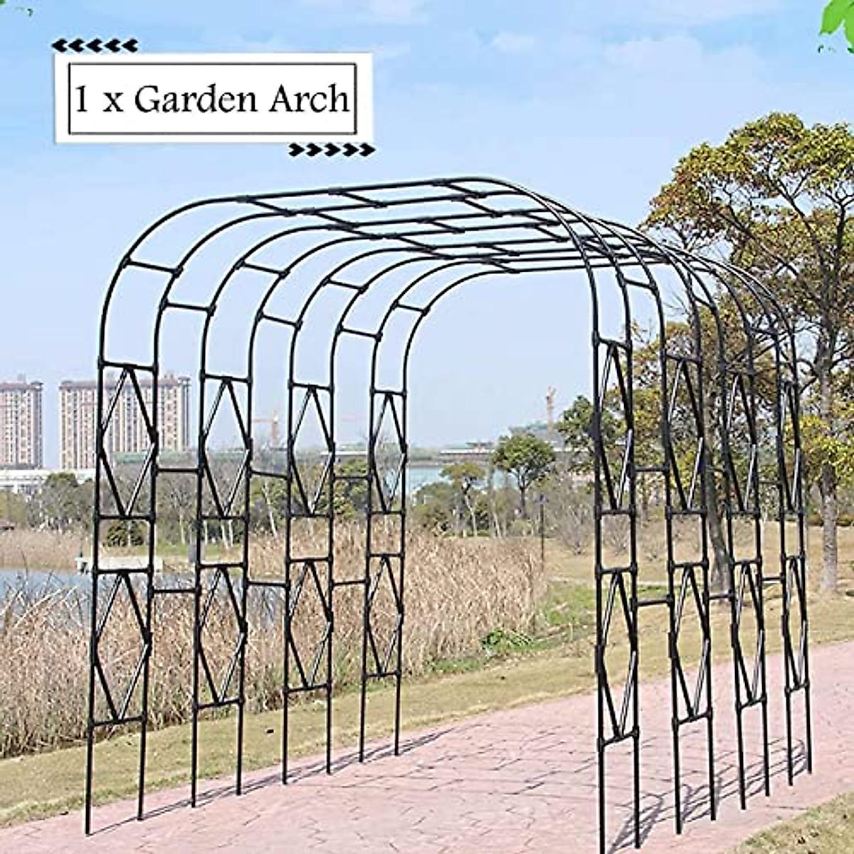 Heavy Duty Garden Arch Roses Vines Black Metal Tubular Arbour Archway Arches Trellis Arbor Frame Anti-Rust Weatherproof 1 Pcs 1.8x2.4m 2.8x2.4m 3.2x2.4m (Black W2.3xH2.4m)