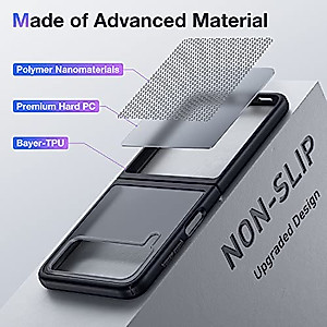 Humixx for Samsung Galaxy Z Flip 4 Case with 2X HD Lens Protector, [Mil-Grade Protection][Anti-Fingerprint] Translucent Matte Hard PC Back with Soft TPU Edge & Airbag Shock- Black