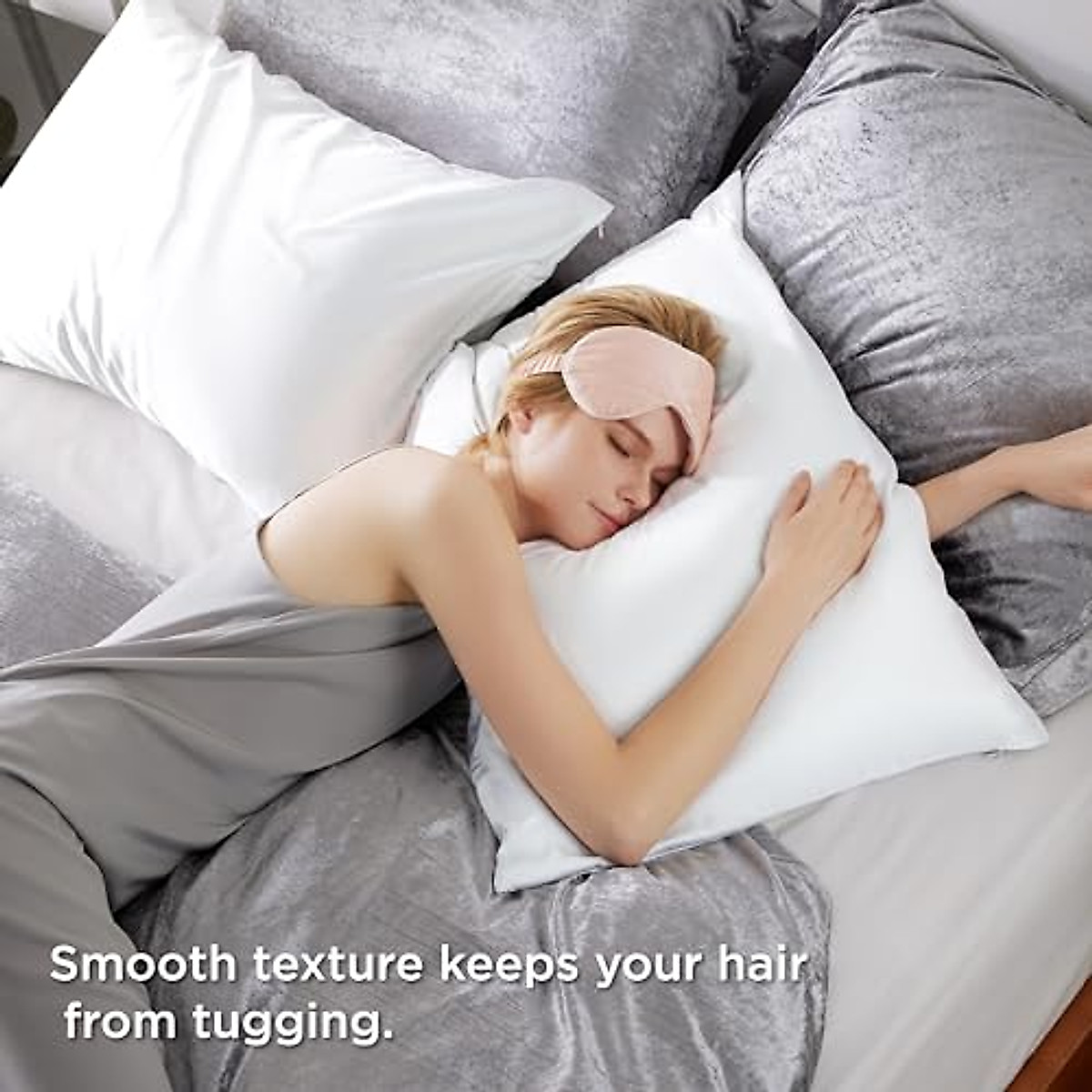 Bedsure Silky Satin Pillowcase, Similar to Silk Pillowcase for Hair and Skin，White Satin Pillow Cases 2 Pack,Pillow Case Cover with Hidden Zipper, Gifts for Women Men,20x30 Inches