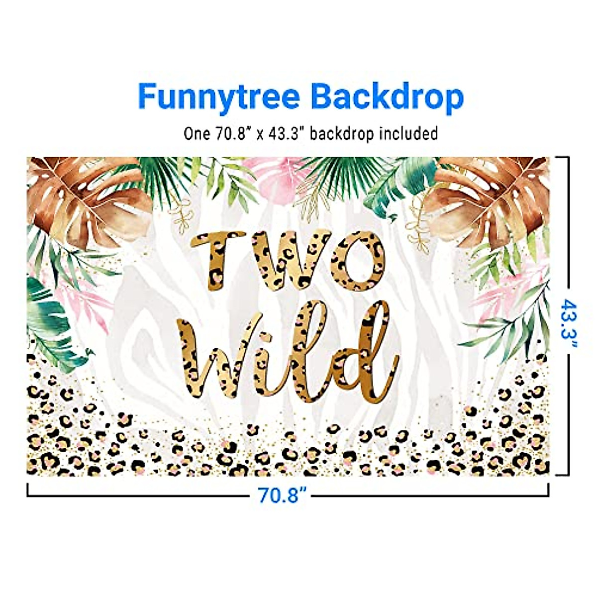 Funnytree Two Wild Backdrop for Girls 2nd Birthday Party Decoration Leopard Theme Floral Jungle Photo Background Photobooth Props