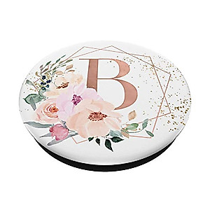 Rose Blush Pink Flowers White Monogram with letter B PopSockets PopGrip: Swappable Grip for Phones & Tablets