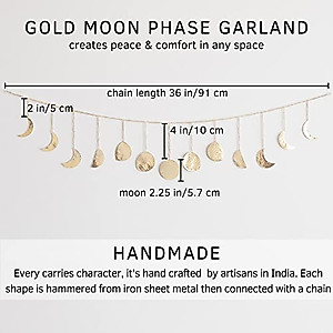 Moon Phase Wall Hanging, Handmade Hammered Gold Metal 13 Moons 36" Garland, Phases of the Moon, Celestial Lunar Art, Bohemian Aesthetic Christmas Boho Decor for Bedroom Home Dorm Living Room Girl Gift