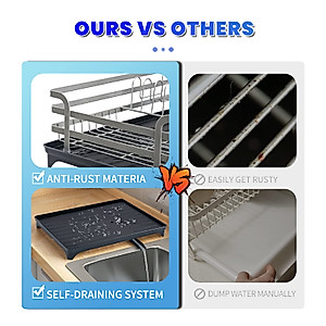 Zarnicy Dish Drying Rack with Drainboard - Dish Racks for Kitchen Counter - Rust Resistant Carbon Steel Dish Drainer with Adjustable Swivel Spout and Removable Cutlery Holder