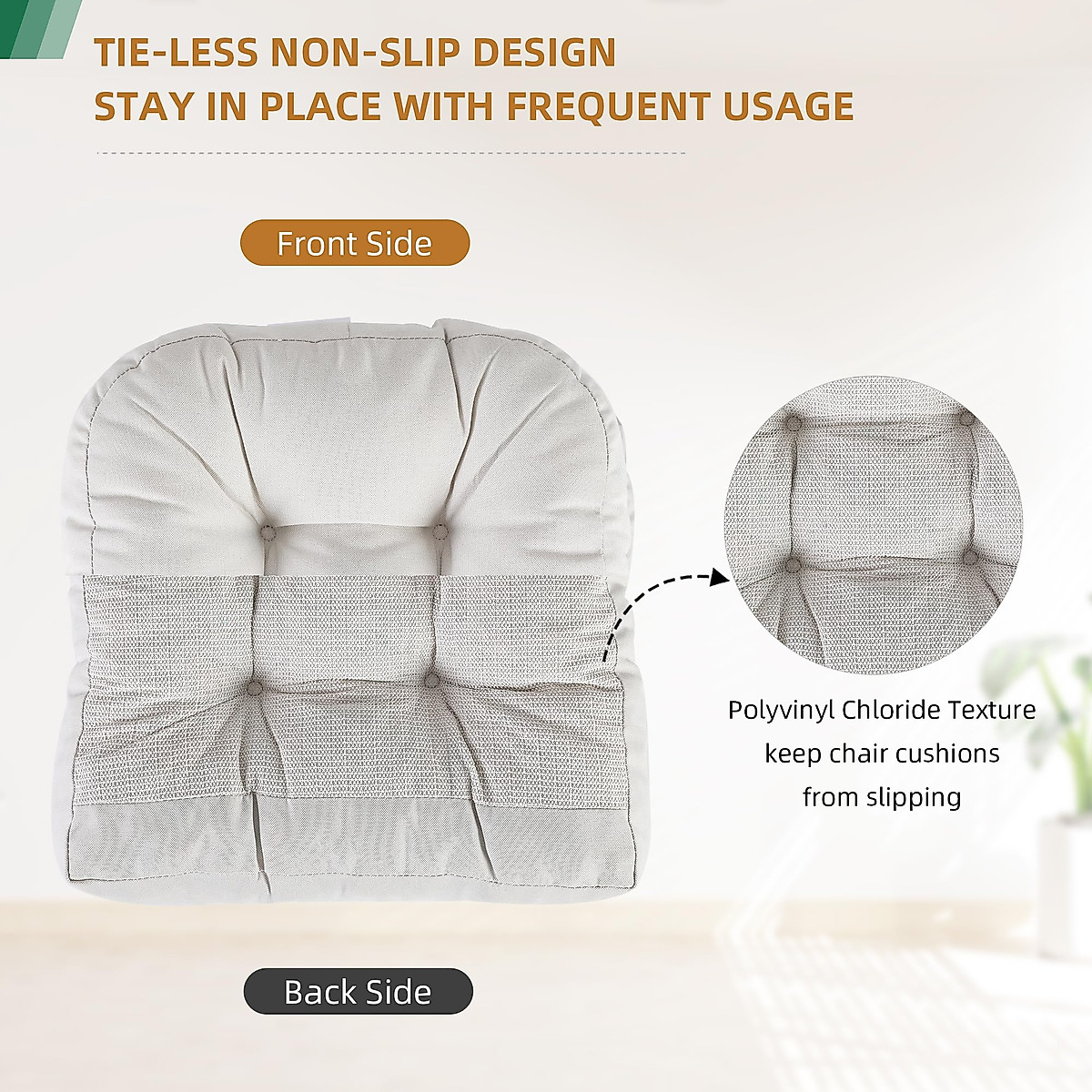 RACE LEAF 19" x 19" Patio Chair Cushions Beige - Outdoor/Indoor Tufted Memory Foam Chair Pads Set of 2, Water-Resistant Olefin Chair Seat Cushion Non-Slip Backing