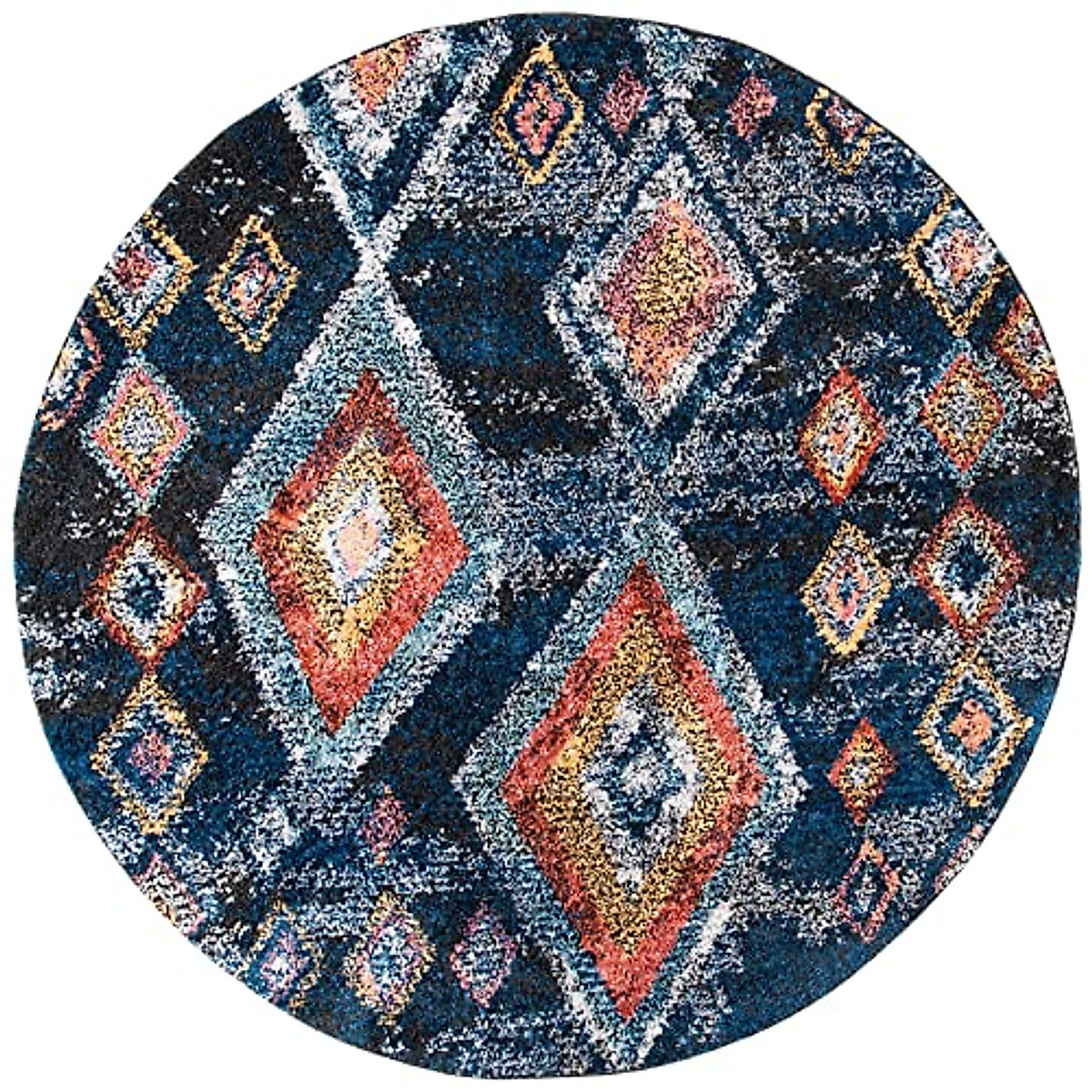SAFAVIEH Morocco Collection 6'7" Round Navy / Multi MRC941N Moroccan Boho Tribal Area Rug
