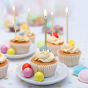 URAQT Birthday Candles, 24 Pcs Metallic Birthday Cake Candles in Holders, 5.1 inch Long Thin Golden Candles Cupcake Candles for Birthday Wedding Baby Shower Party Decoration