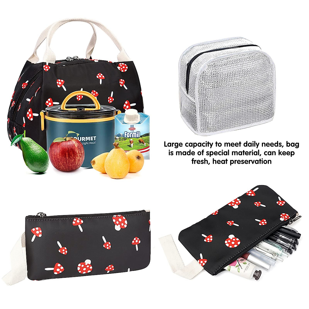 MCWTH Mushroom School Backpack for Girls, Kids Teen School Bags Bookbags with Lunch Box and Pencil Case