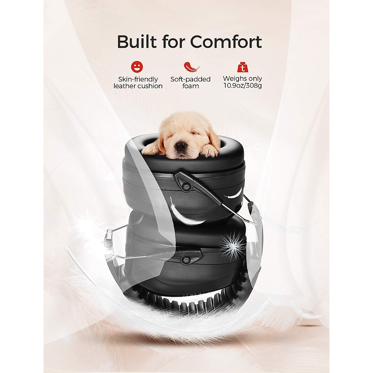 Wowteech Ear Protection Safety Muffs, NRR 28dB Earmuffs for Hearing Protection, with Padded Headband, Compact Foldable Defenders Shooting, Hunting, Mowing, Construction, a Carrying Bag, Black, Large