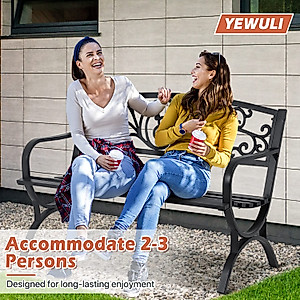 Yewuli Patio Garden Bench Metal Loveseat Chairs Outdoor Park Benches for Outside with Armrests Patio Furniture for Porch, Yard, Lawn, Balcony, Black