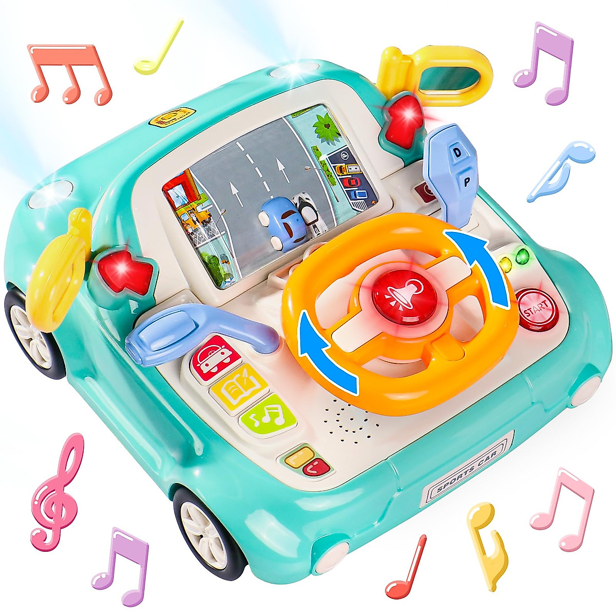 Kids Steering Wheel Toy Musical Baby Car Toddlers Toys Age 1-2-3 Interactive Learning Simulation Drving Toy Car Seat Toy Develops Fine Motor Skills for 1 2 3 Years Old Baby Boys Girls