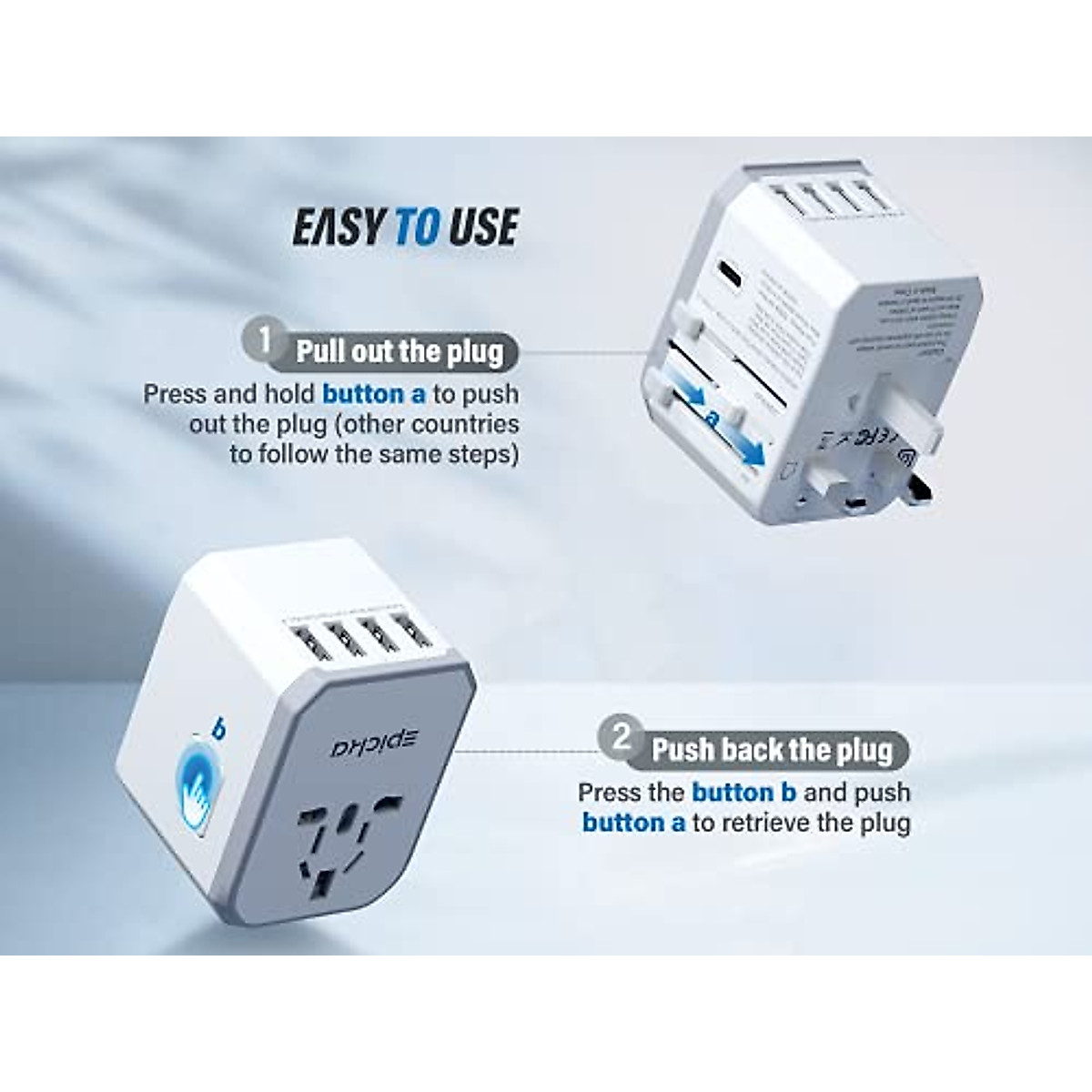 Universal Travel Power Adapter - EPICKA All in One Worldwide International Wall Charger AC Plug Adaptor with Smart Power USB for USA EU UK AUS Cell Phone Laptop (White)