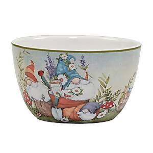 Certified International Garden Gnomes 24 oz. Ice Cream/Dessert Bowls, Set of 4 Assorted Designs, Multicolor