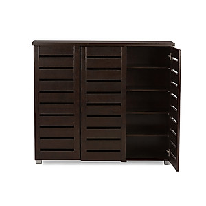 Wholesale Interiors Baxton Studio Adalwin Modern and Contemporary 3-Door Dark Brown Wooden Entryway Shoes Storage Cabinet
