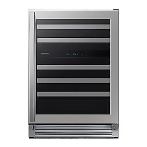 SAMSUNG 34-Inch Wine Cooler Refrigerator, 51 Bottle Capacity, Freestanding, Under Cabinet Fridge w/ Dual Temperature Zones, LED Lighting, Fingerprint Resistant, RW51TS338SR/AA, Stainless Steel