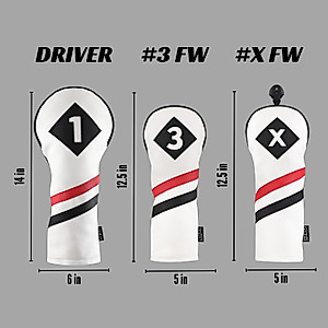 Majek Retro Golf Headcovers White Red and Black Vintage Leather Style 1 3 X Driver Fairway Woods Head Cover Classic Look