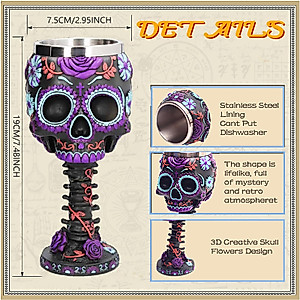 Novelty Skull Wine Goblet Gothic Ossuary Palm Skull Skeletal Bones Armor Wine Cup Resin Body Goblet Drinking Cup Party Drinkware Halloween Decor Accessories for Party (Skull Purple)