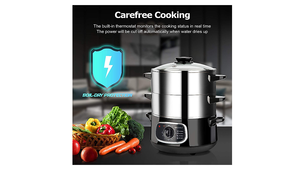 Secura 2-Tier Stainless Steel Food Steamer | 8.5 Qt Electric Steamer
